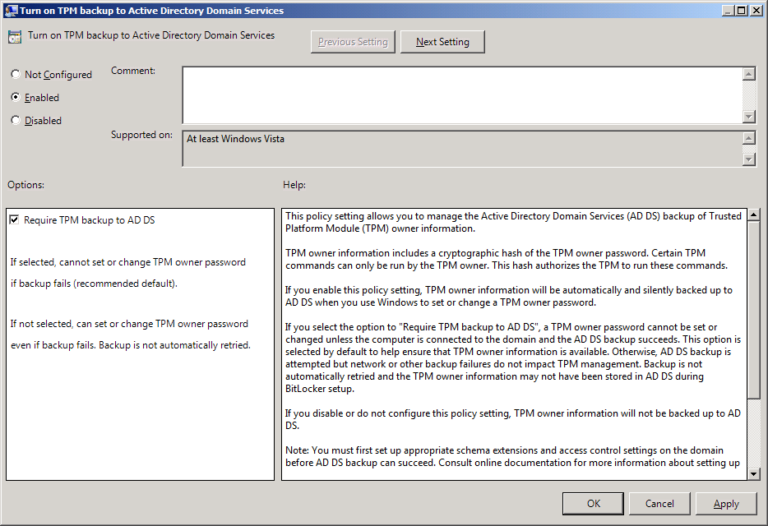 Enable Bitlocker Automatically Save Keys To Active Directory Concurrency